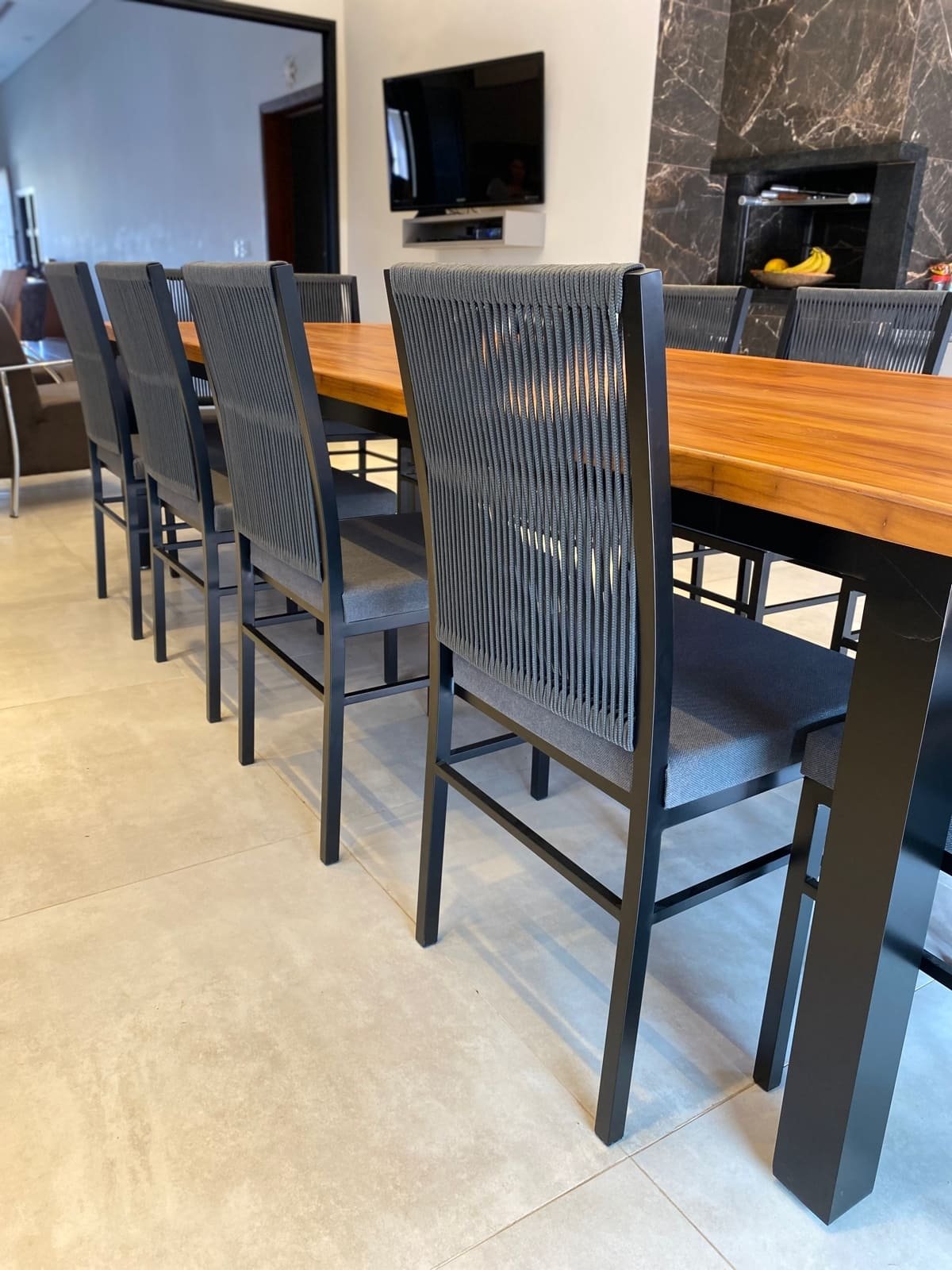 Madeira Pura - Mesa Retangular Peroba Rosa 300x100 Base Aluminio