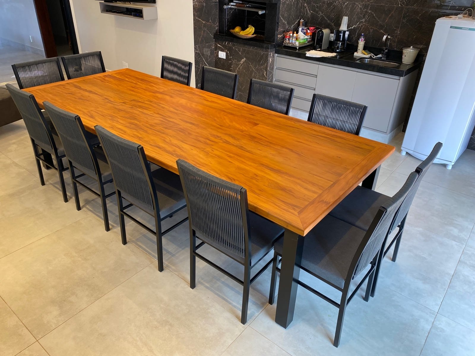 Madeira Pura - Mesa Retangular Peroba Rosa 300x100 Base Aluminio