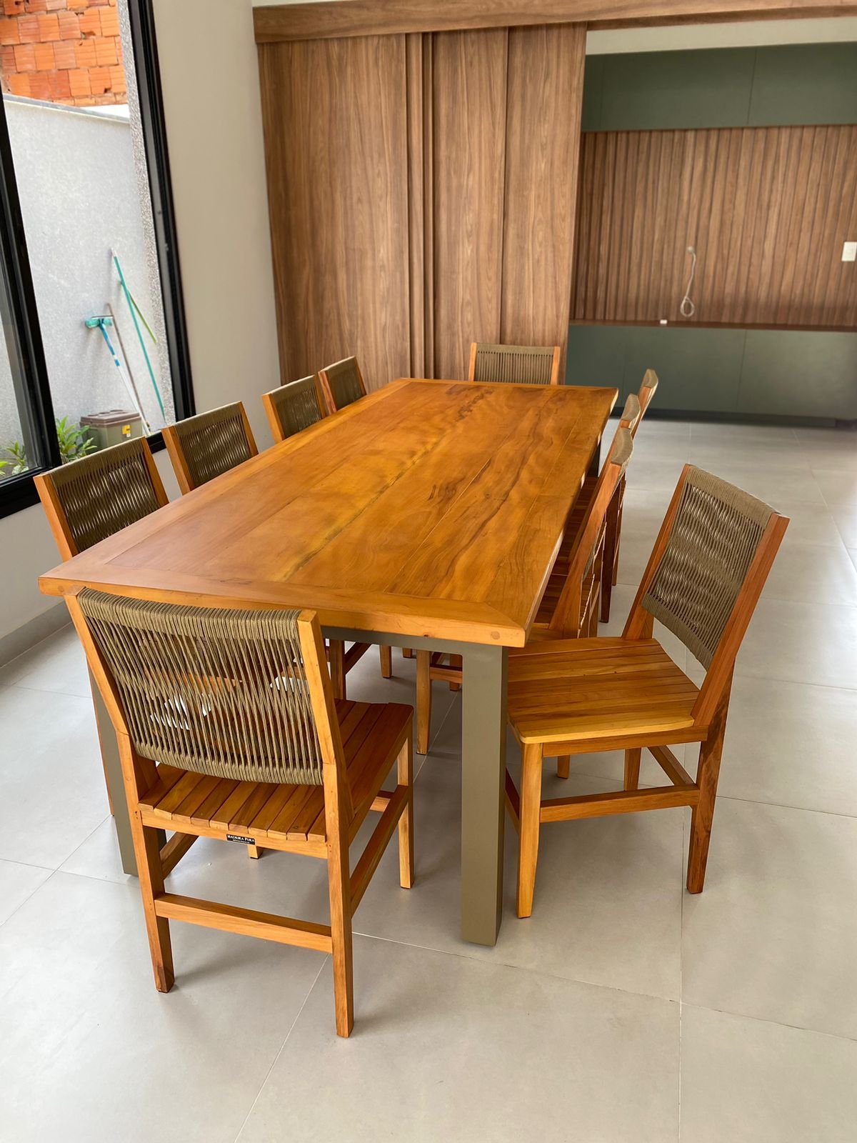 Madeira Pura - Mesa Tampo Peroba Rosa com Base em Aluminio Cor Fendi e ...