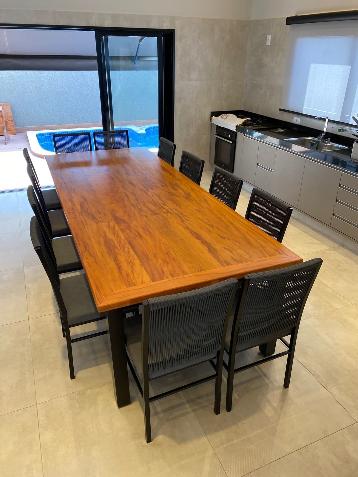 Madeira Pura - Mesa Retangular Peroba Rosa 300x100 Base Aluminio